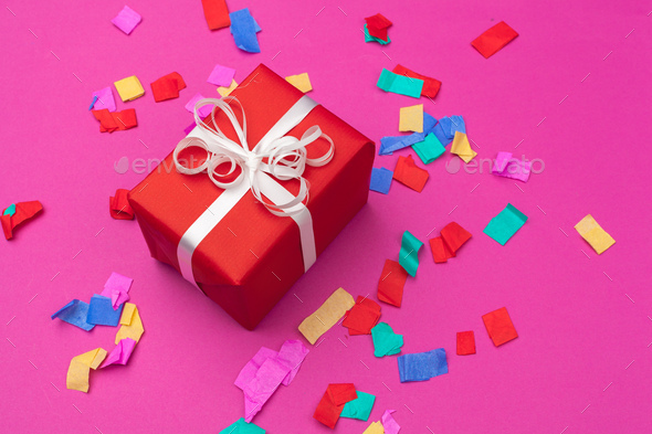 Flat lay composition with beautiful gift box Stock Photo by FabrikaPhoto