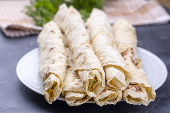 Traditional, local Turkish food; cheese pastry wrap (Turkish name ...