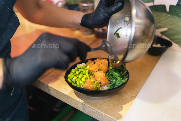 Adding Ingredients Into Poke Bowl Stock Photo by nunezimage | PhotoDune