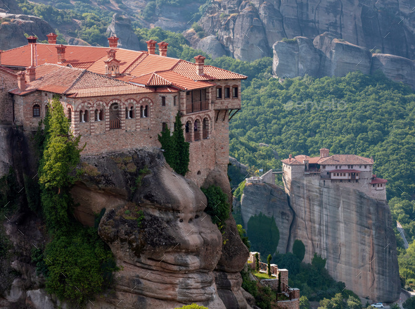 Meteora Greece. Varlaam Holy Monastery building on top of rock Stock ...