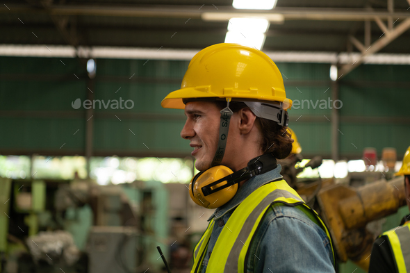 Chief mechanical engineer working in a mechanical factory Stock Photo ...