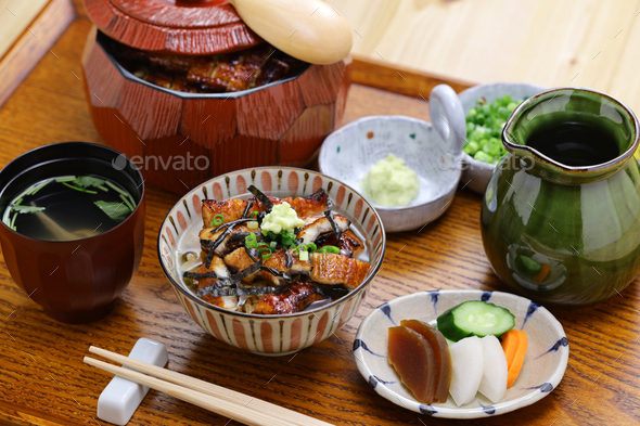 Hitsumabushi is a Japanese Nagoya rice dish decorated with grilled ...