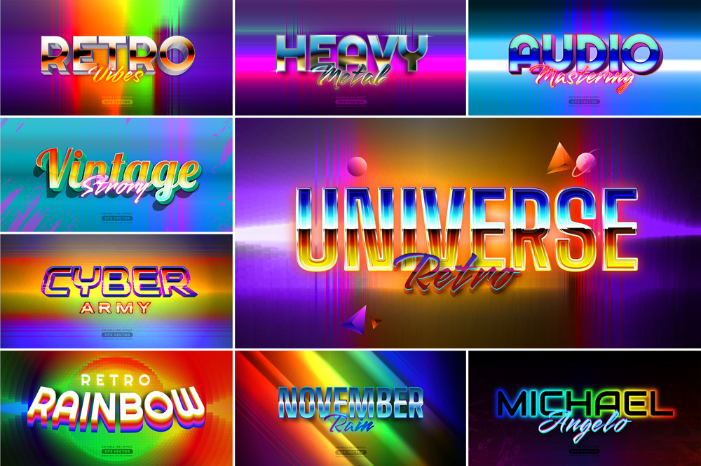 Retro Text Effect Editable Vector Collection, Add-ons | GraphicRiver