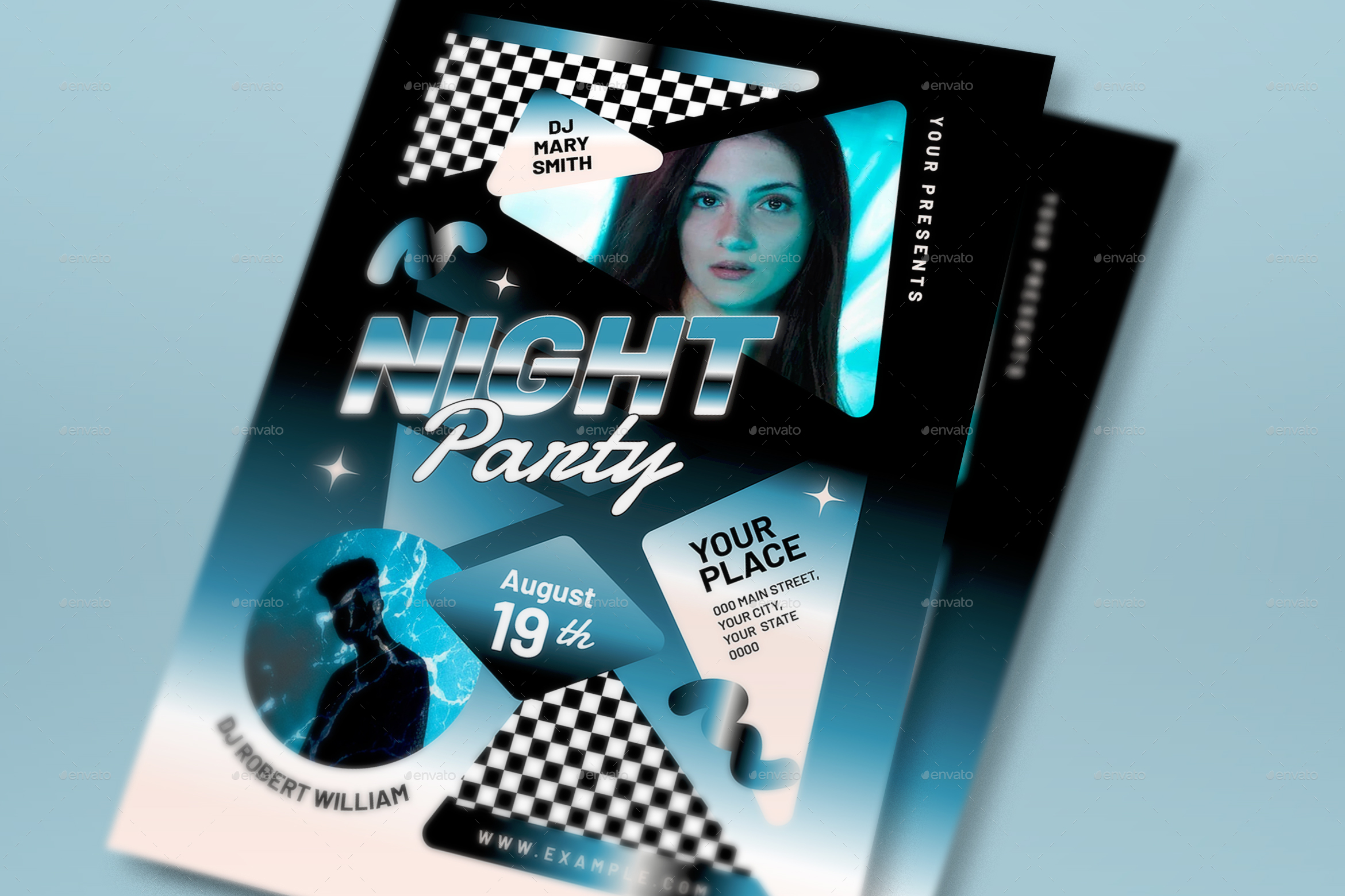 Blue Gradient 80s Retro Night Party Flyer Set, Print Templates ...