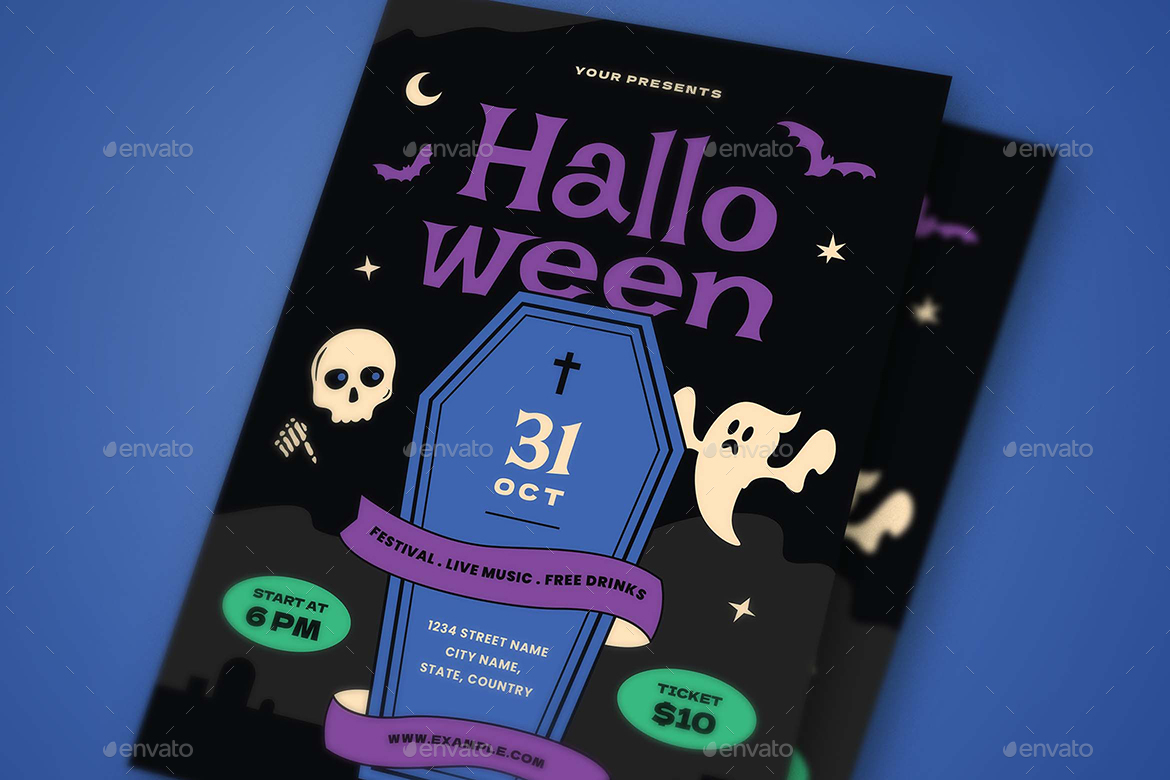 Retro Pop Halloween Party Flyer, Print Templates | GraphicRiver