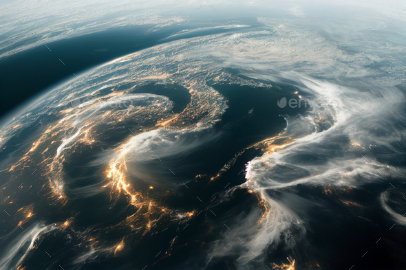 An aerial view of the swirling clouds of the typhoon - DGi Stock Photo ...