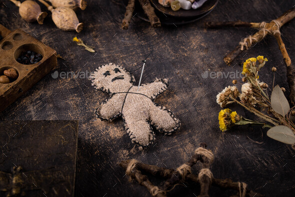 Voodoo doll. Black magic esoteric ritual. Stock Photo by furmanphoto