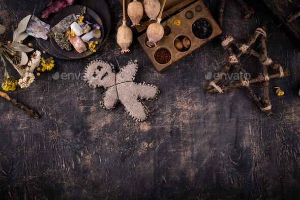 Voodoo doll. Black magic esoteric ritual. Stock Photo by furmanphoto