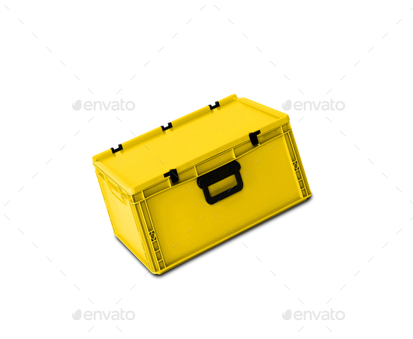Yellow plastic box isolated on white background Stock Photo by ozaiachin