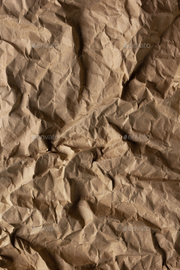 Crumpled parcel paper background texture. Recycling concept and brown ...