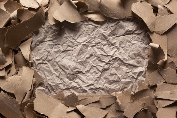 Torn paper heap as background. Recycling concept and waste cardboard ...