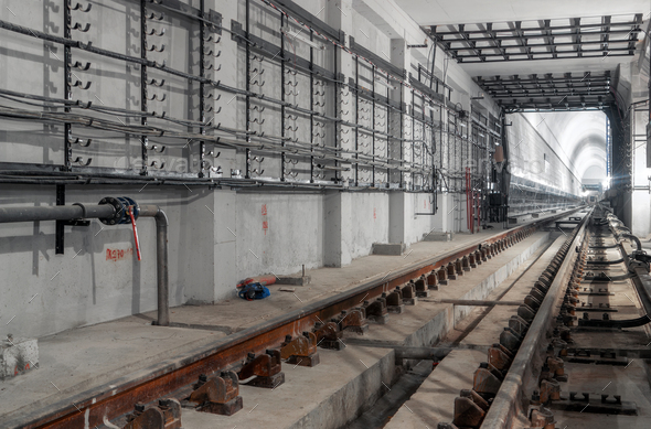 The section of the subway tunnel in front of the station, square ...