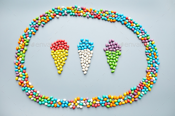Jelly beans laid out in shape of ice creams Stock Photo by Media_photos