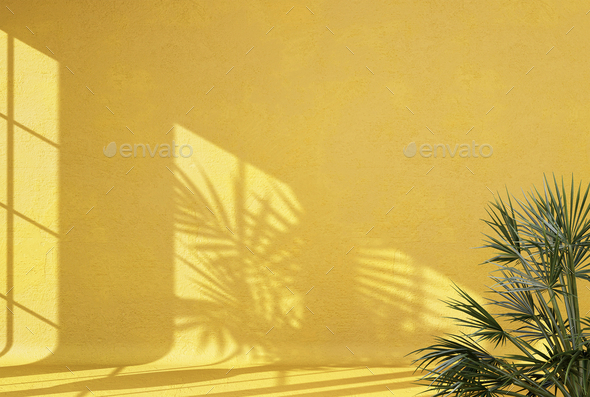 Abstract yellow studio background for product presentation empty room ...