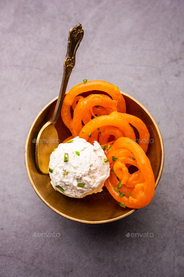 Jalebi Ice Cream, combination of Indian dessert with a twist Stock ...