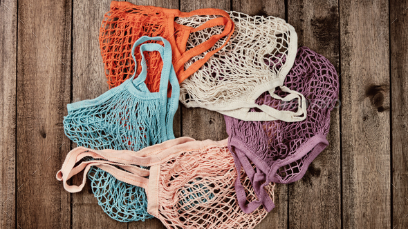 Multicolored eco mesh bags. Biodegradable, reusable alternative to ...