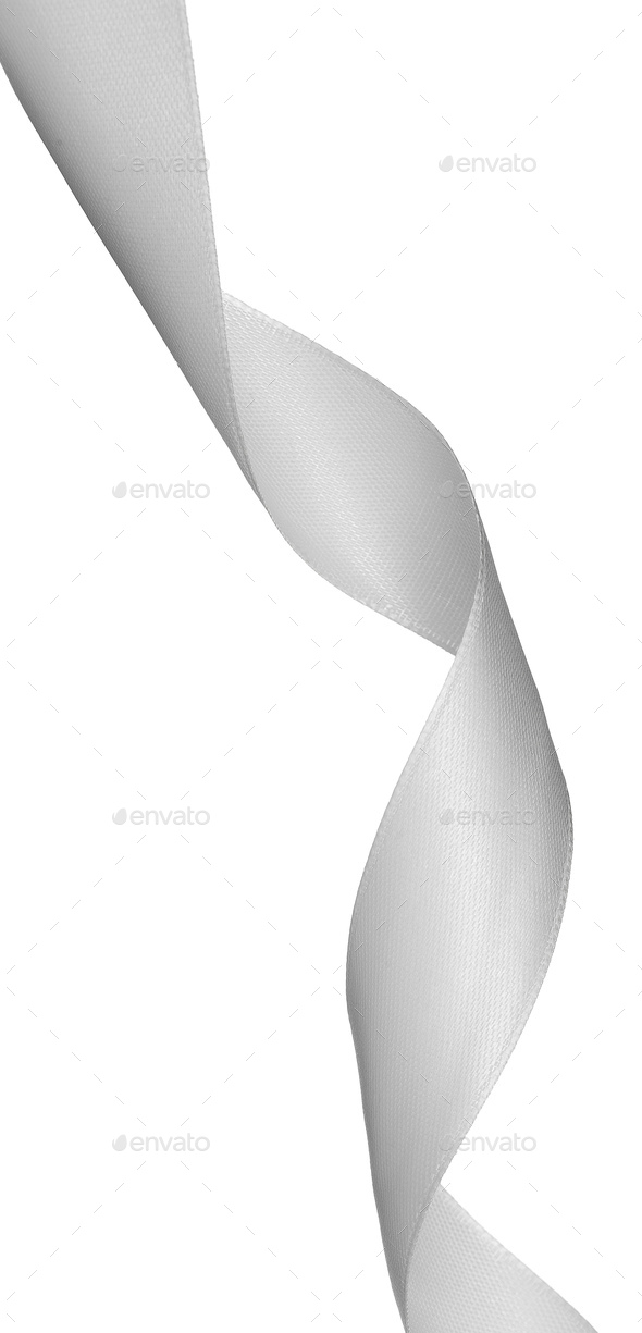 Vertical silver satin ribbon isolated on white background Stock Photo ...