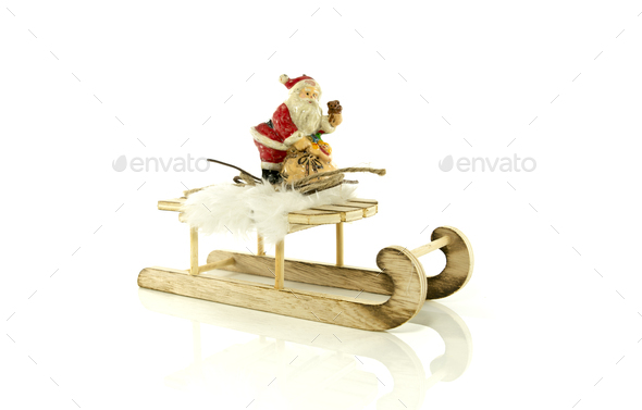 wooden santa claus sled on white Stock Photo by Chris_Willemsen | PhotoDune