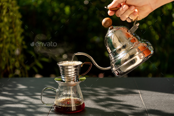 Tools to make drip coffee and brewing drip coffee Stock Photo by wosunan