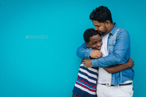 Dominican Latino origin man celebrating father's day with his childre ...