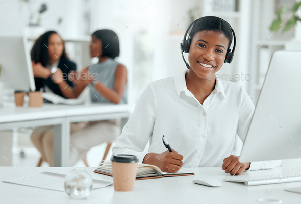 Cropped portrait of an attractive young female call center agent ...