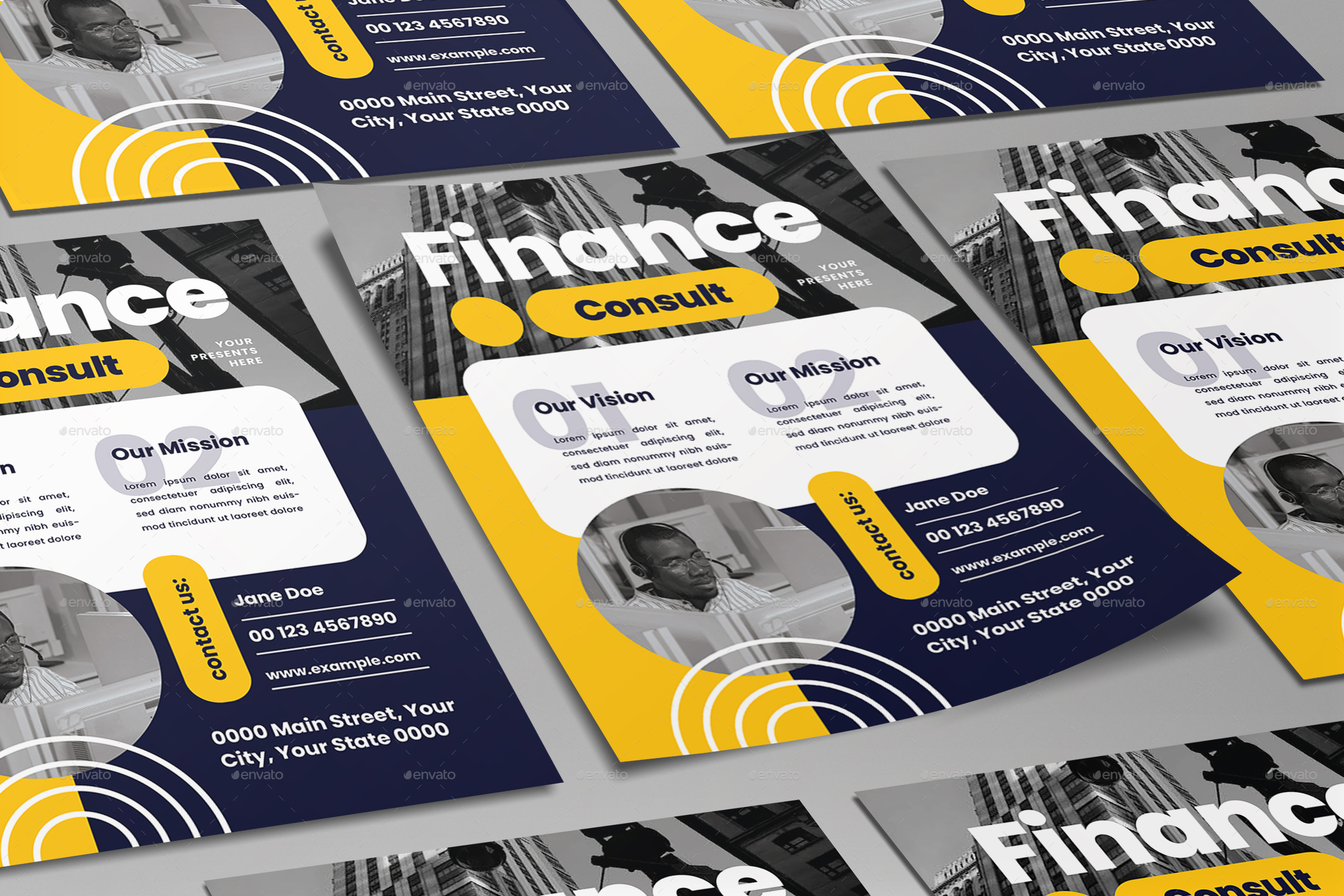 Blue Geometry Financial Consult Flyer, Print Templates | GraphicRiver