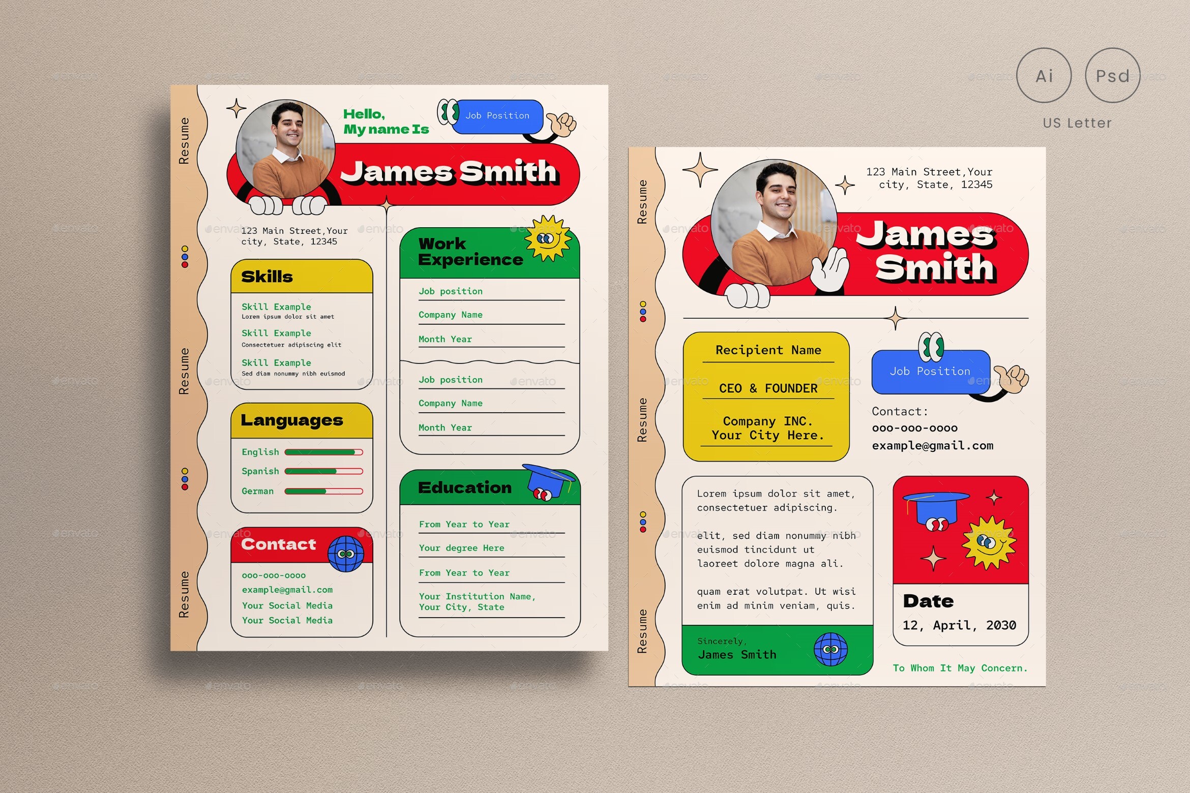 Green Retro Resume, Print Templates | GraphicRiver