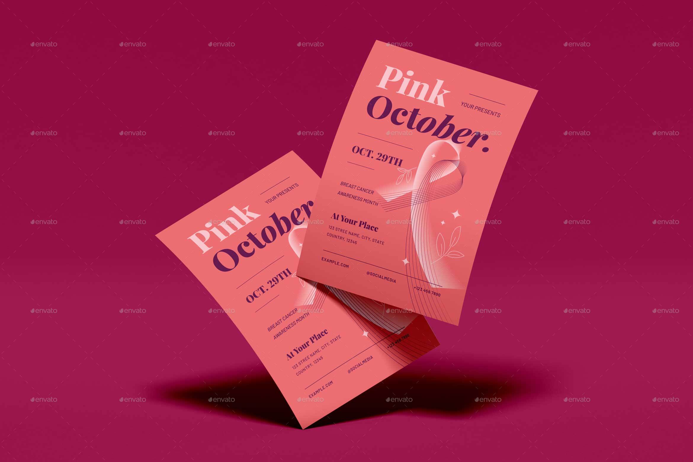 Pink October / Breast Cancer Awareness Flyer Set, Print Templates ...