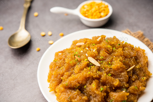 Besan Halwa, shira, sheera is a rich dessert made with gram flour, ghee ...