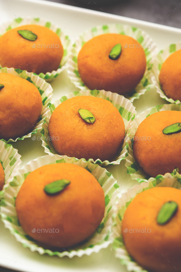 Besan Peda,pedha, pera. Popular Indian mithai prepared using gram flour ...