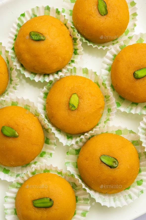 Besan Peda,pedha, pera. Popular Indian mithai prepared using gram flour ...