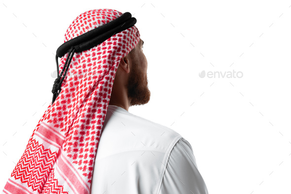 Back view of an Arab man standing on white isolated background Stock ...