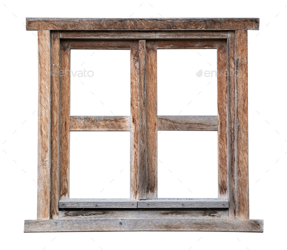 weathered vintage wooden brown window frame isolated on white Stock ...