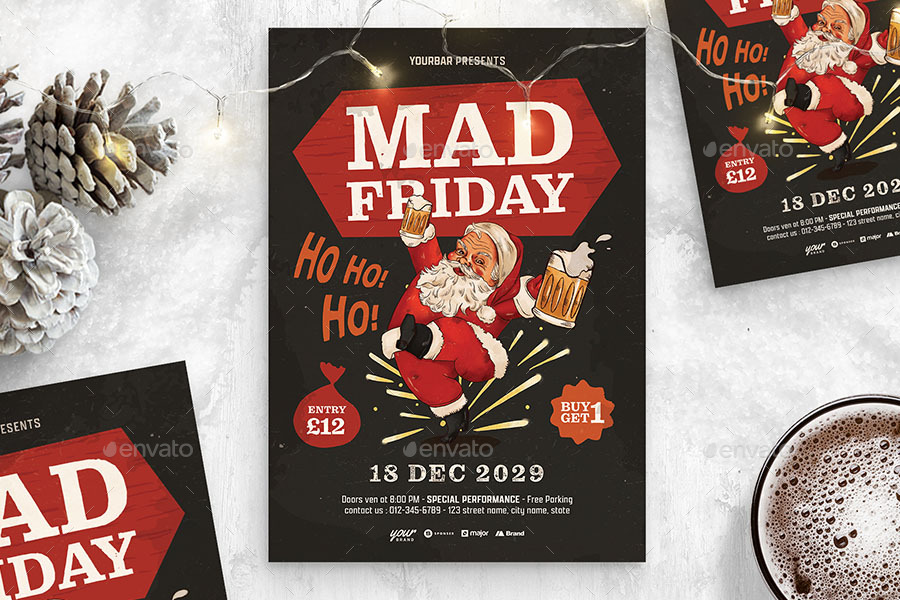 Mad Friday Christmas Flyer Template, Print Templates | GraphicRiver
