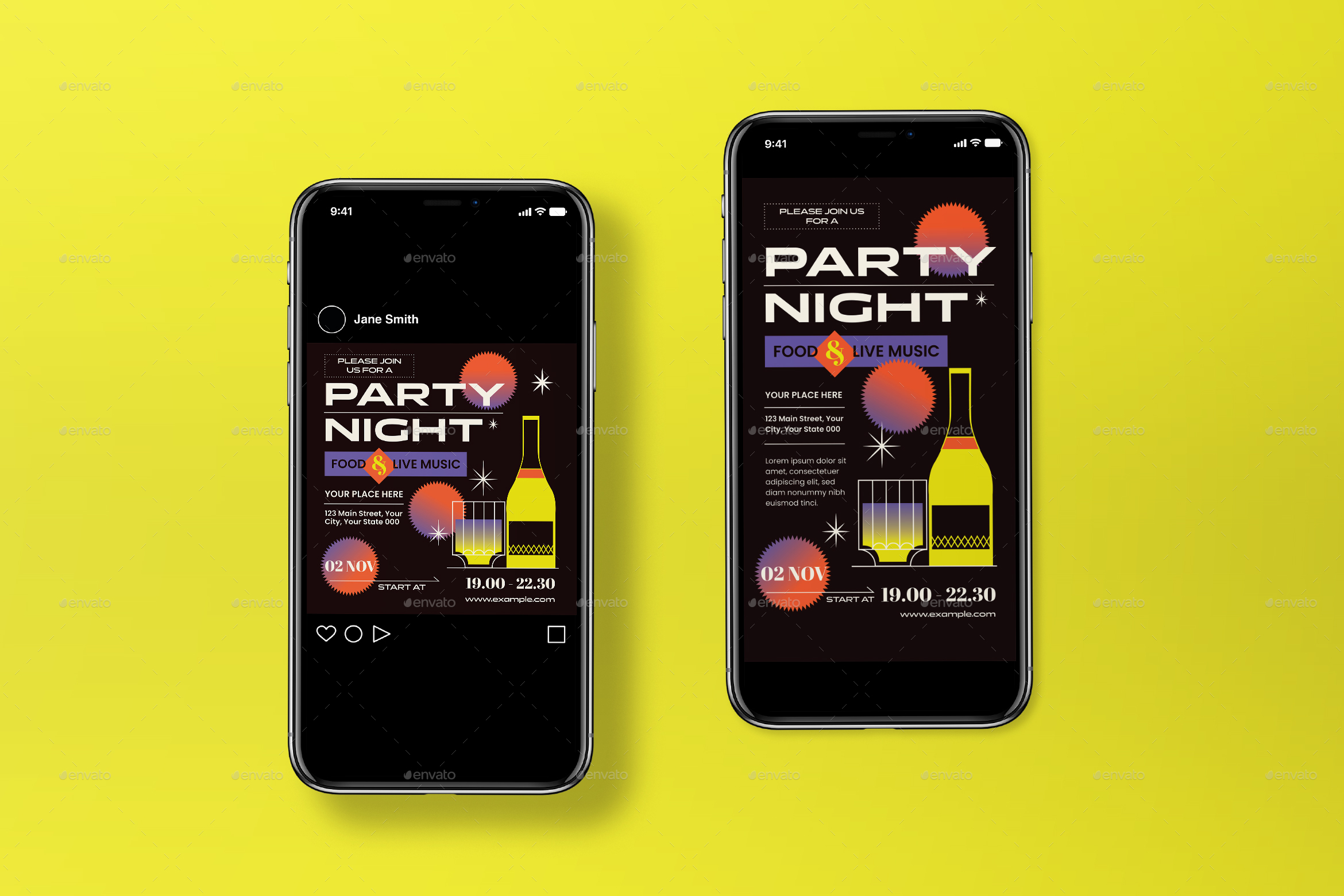 Black Edgy Night Party Flyer Set, Print Templates | GraphicRiver