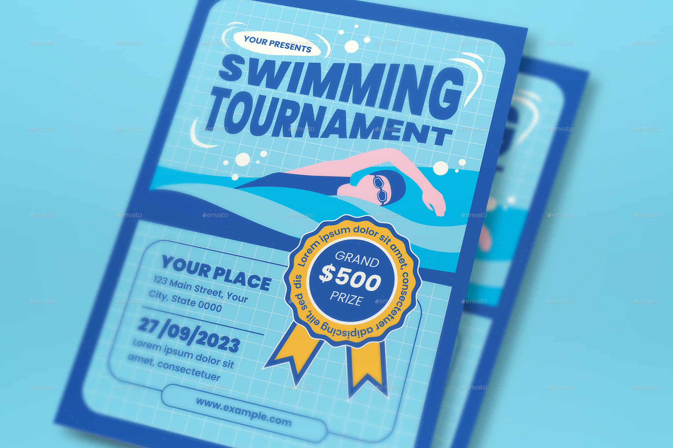 Blue Modern Swimming Tournament Flyer Set, Print Templates | GraphicRiver