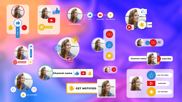 14 Simple YouTube Subscribe Icons Pack, After Effects Project Files