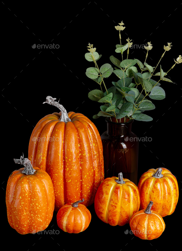 Mock up Pumpkins isolated over black background. Halloween Concept ...