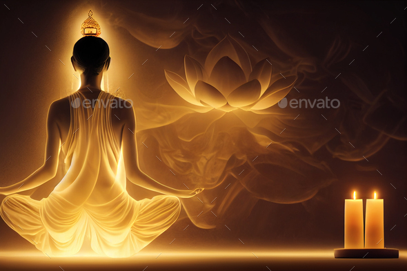 beautiful goddess meditating chakra symbols spirituality Stock Photo by ...