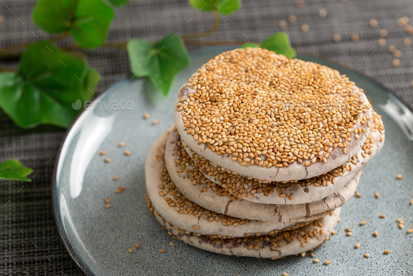 Chinese traditional style sesame pancake Stock Photo by kenishirotie