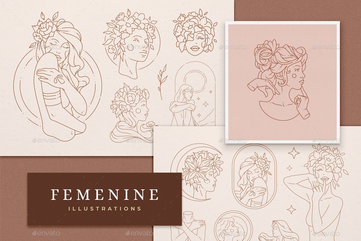 Line art women illustrations set, Graphics | GraphicRiver