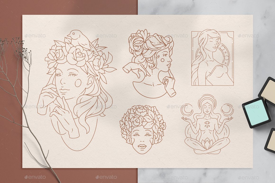 Line art women illustrations set, Graphics | GraphicRiver