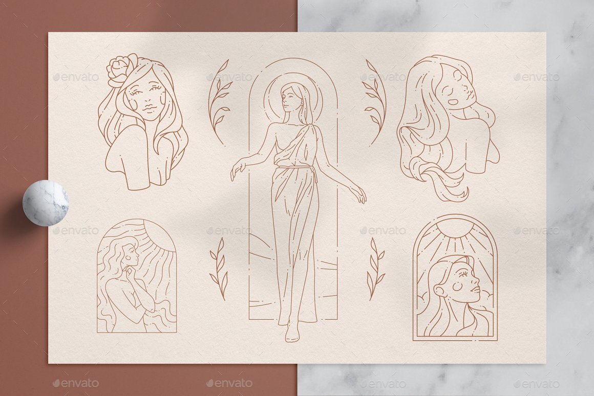 Line art women illustrations set, Graphics | GraphicRiver