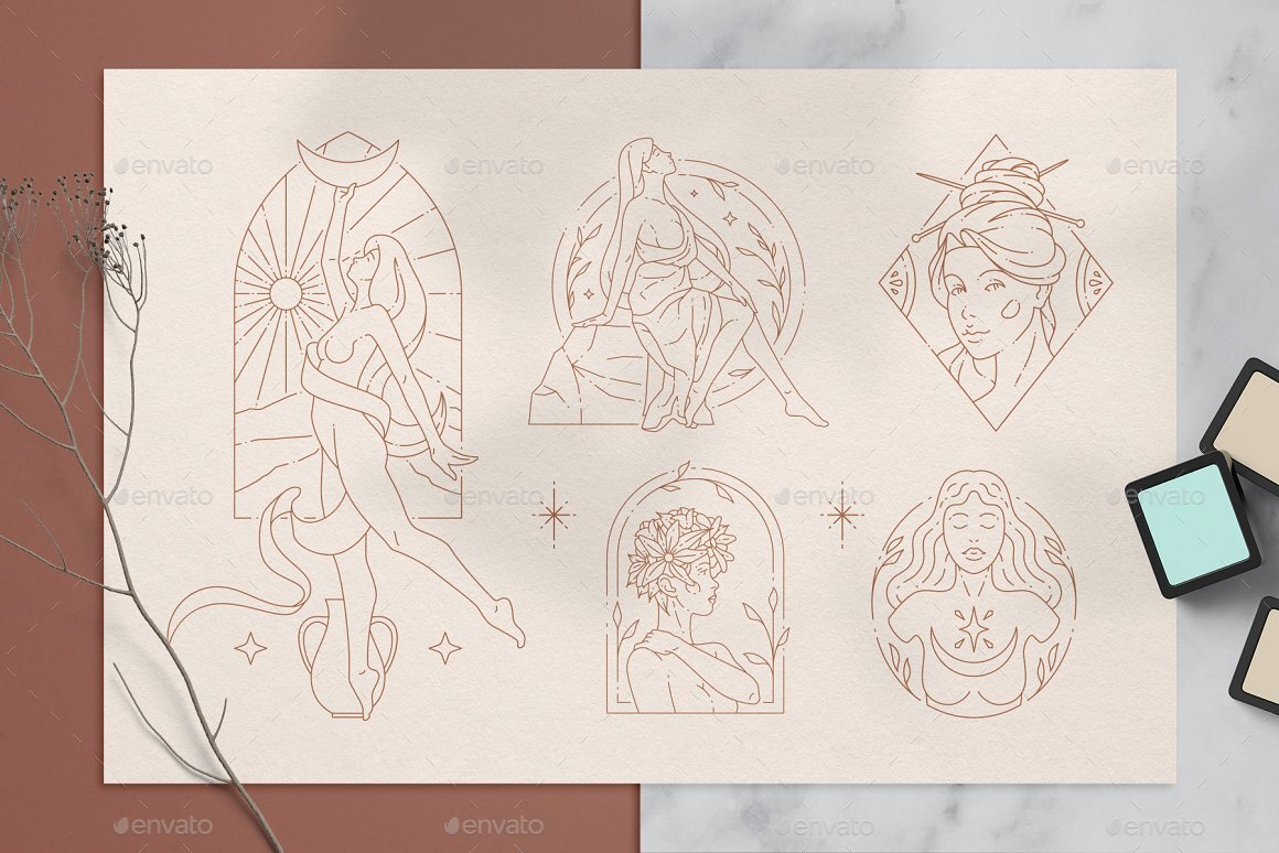 Line art women illustrations set, Graphics | GraphicRiver