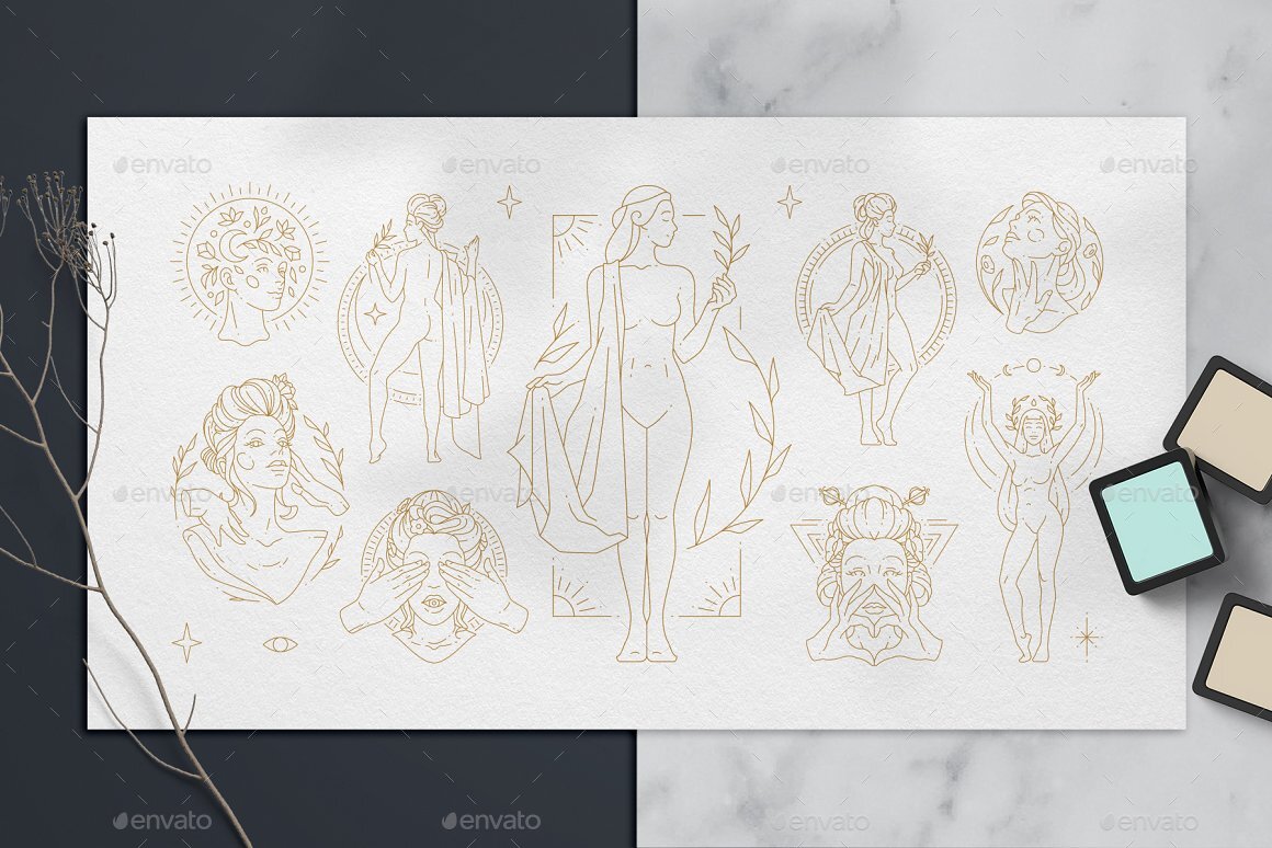 Magic Woman Feminine Line Art Illustrations, Graphics | GraphicRiver