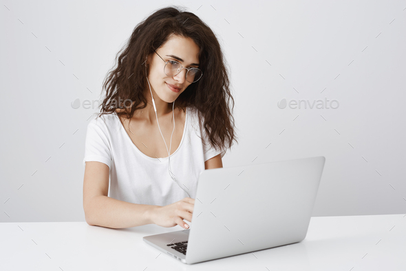 Hard-working girl working under new project, creating concept for ...