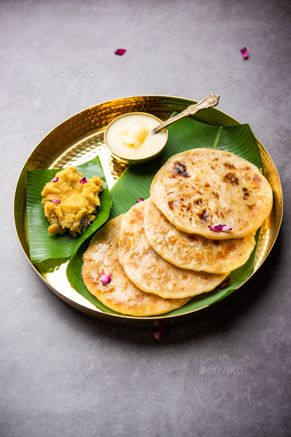 Puran poli, Puran roti, Holige, Obbattu, or Bobbattlu, is Indian sweet ...