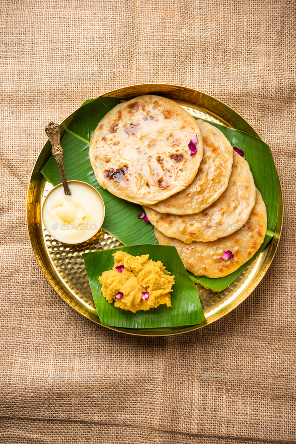 Puran poli, Puran roti, Holige, Obbattu, or Bobbattlu, is Indian sweet ...
