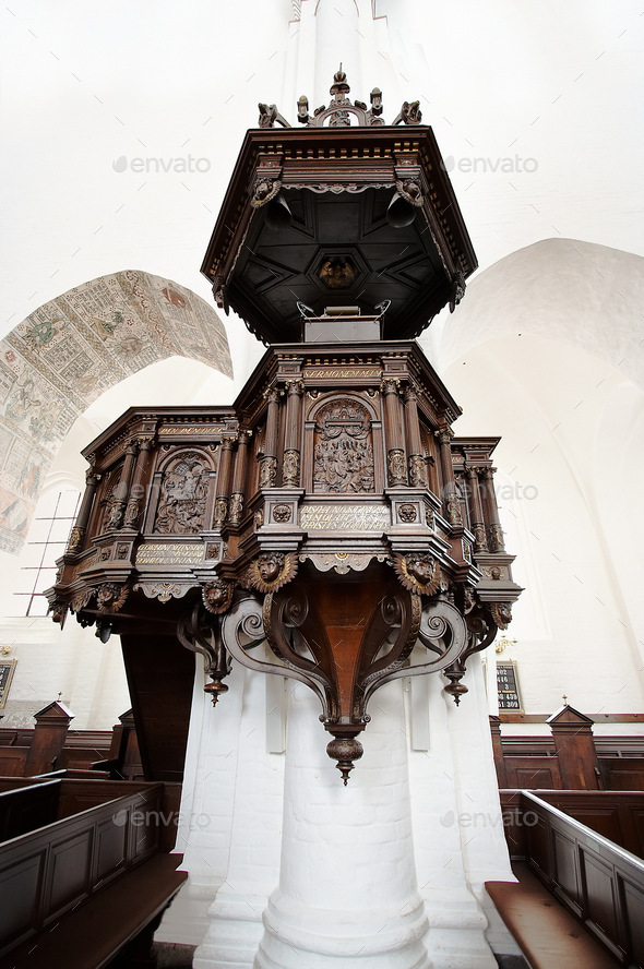 The inside of a beautifully designed cathedral - intricate wood ...