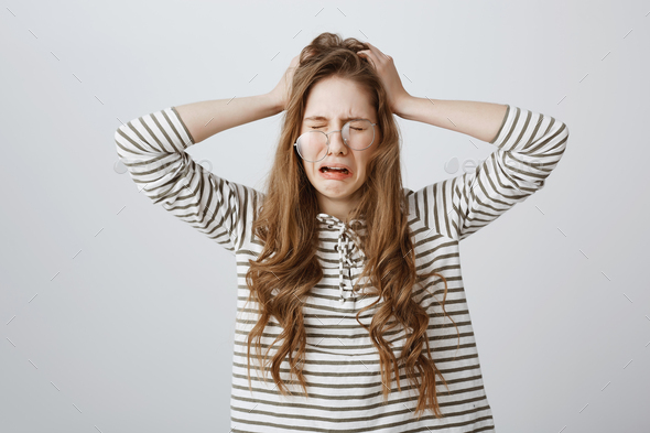 Girl is asking for help, having trouble and headache from work. Pretty ...